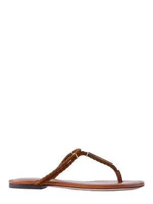 TOM FORD Lily Leather Woven Slippers - Tan