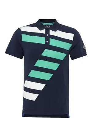 EA7 Navy Blue Logo Lapel Polo Shirt - Black