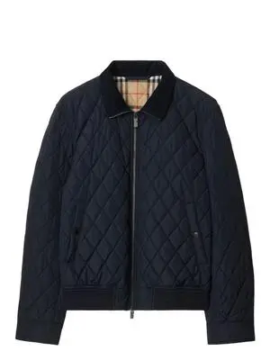Burberry Quilted Zip-up Bomber Jacket With Ribbed Hem - Navy