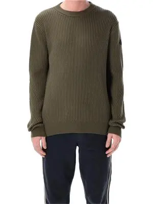 Moncler Ribbed Crewneck Knitted Sweater - Brown