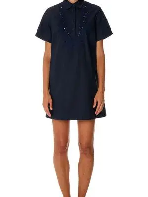 Moncler Short Sleeve Embroidered Dress - Midnight Blue