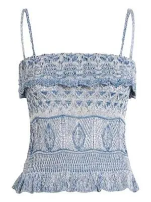 Etro Crocheted Two-tone Ruffle Detail Strappy Top - Blue