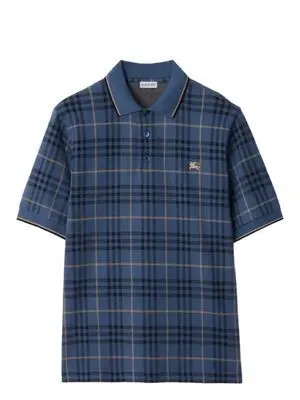 Burberry Logo Embroidered Checked Polo Shirt - Blue