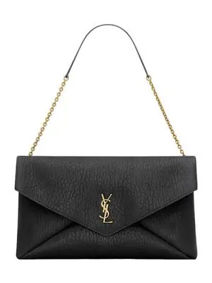 Saint Laurent Logo Plaque Foldover Top Clutch Bag - Black
