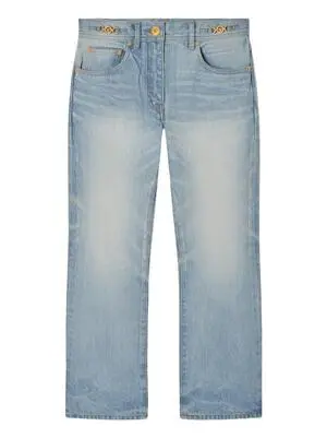 Versace Logo-patch Cropped Jeans - Blue
