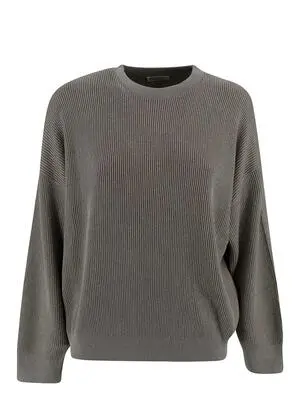 Brunello Cucinelli Ribbed Crew Neck Long Sleeve Pullover - Black