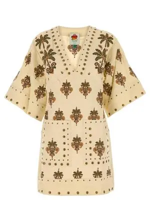 Farm Rio Coconut Tree Tapestry Tunic Dress - Nude