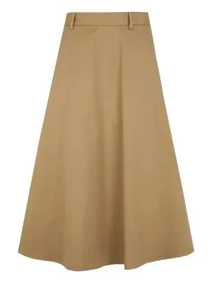SEMICOUTURE A-line Midi Skirt With Belt Loops And Zipper Closure - Camel