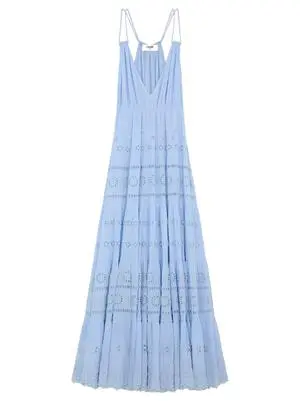 CELINE Celine Embroidered Long Dress In Cotton Silk Crepon