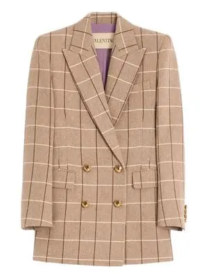 Valentino Garavani Windowpane Check Double-breasted Blazer - Nude