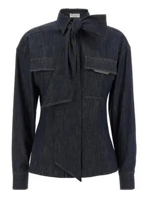 Brunello Cucinelli Brunello Cucinelli Long Sleeve Denim Shirt With Removable Bow Tie Black