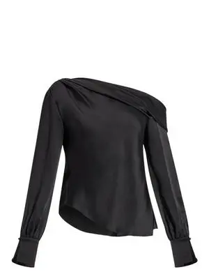 Simkhai Alice Cold-shoulder Satin Blouse - Black
