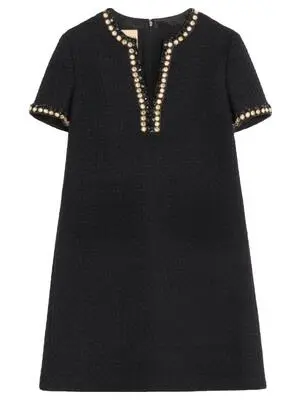 Valentino Garavani Embroidered Canestrello Tweed Mini Dress - Black