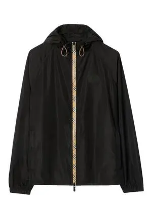 Burberry Logo Patch Hooded Zipped Bomber Jacket - Black