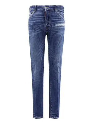 Dsquared2 Distressed Logo Patch Jeans - Blue