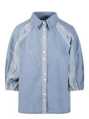 Farm Rio Lace Panelled Shirt - Blue