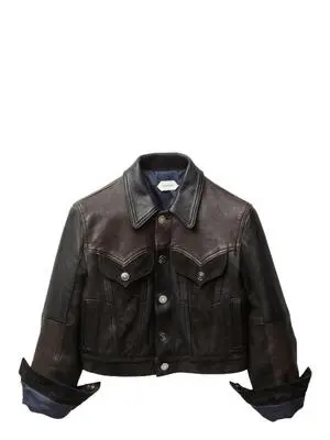Versace Slim Fit Cropped Leather Blouson Jacket - Black