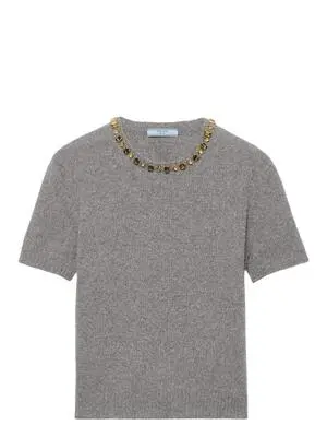 Prada Embellished Short Sleeve Jumper - Grey