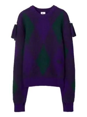 Burberry Diamond-pattern Crewneck Knitted Jumper With Tassel Shoulder Detail - Black