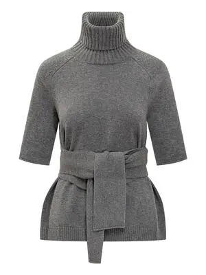 LANVIN Cut Out Detailed Roll Neck Knitted Top - Gray