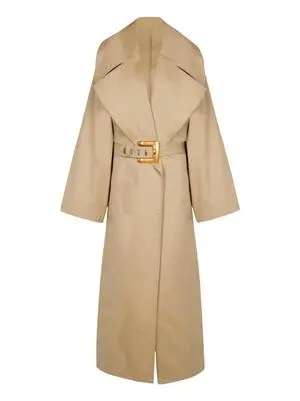 Balmain Long Gabardine Trench Coat - Beige