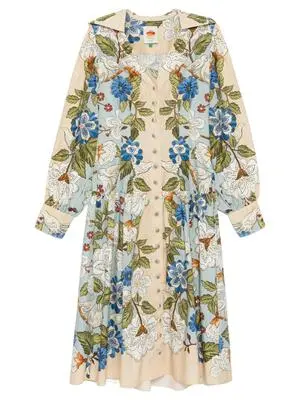 Farm Rio Printed Collared Long Sleeve Dress - Multicolor