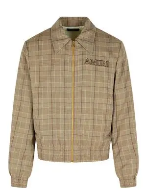 Amiri Virgin Wool Blend Jacket With Embroidered Logo - Taupe