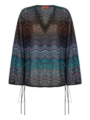 Missoni Chevron V-neck Top - Black