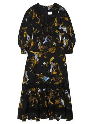 Erdem Lace-trimmed Floral Print Silk Crepe Dress - Black