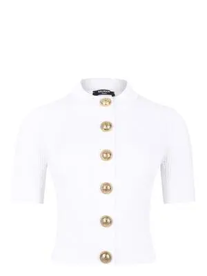 Balmain Balmain Ribbed Buttoned Short-Sleeve Top No