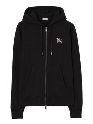 Burberry Zip-up Hoodie With Equestrian Knight Embroidery - Black