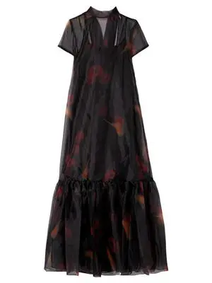 Staud Calluna Printed Organza Maxi Dress - Black