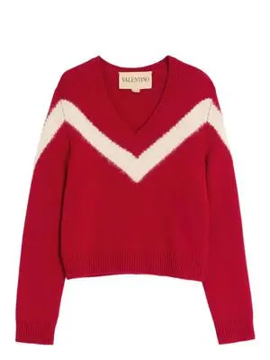 Valentino Garavani V-neck Long-sleeve Jumper With Ribbed Details - Red