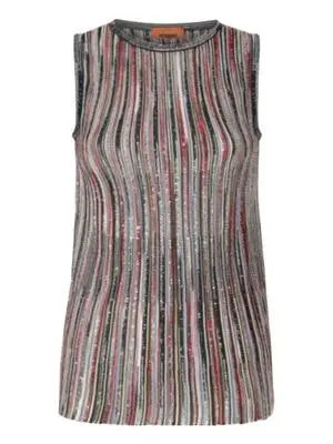 Missoni Sleeveless Sequined Striped Top - Gray