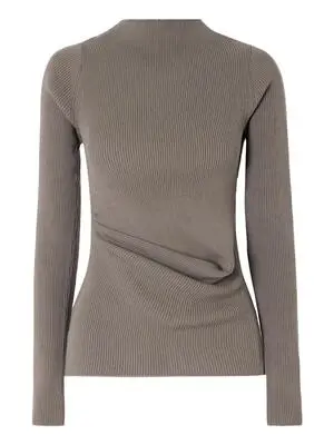 Rick Owens Ribbed Knit Long Sleeve Top - Gray