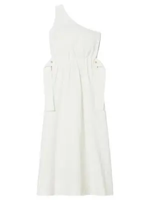 Tory Burch One-shoulder Belted Cotton Dress - Marshmallow
