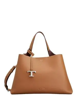 TOD'S Logo Embossed Top Handle Bag - Brown, Wine Red