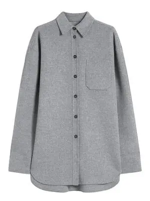 Sportmax Long-sleeved Button-up Shirt In Double-faced Wool - Medium Gray