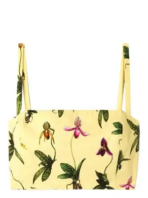 Oscar De La Renta Floral Print Cropped Top - Green