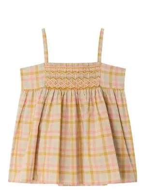 Bonpoint Prunelle Smocked And Hand-embroidered Blouse - Nude