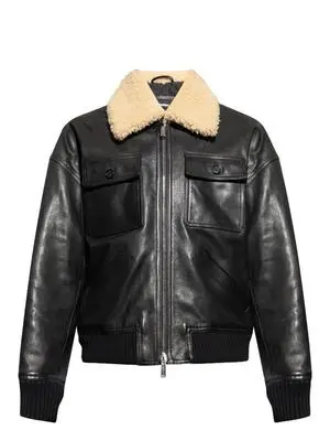Dsquared2 Leather Bomber Jacket With Shearling Collar - Black