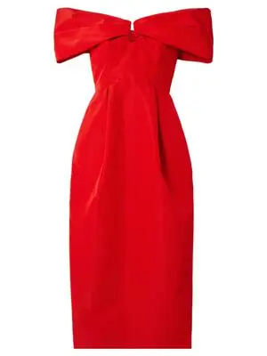 Carolina Herrera Off-the-shoulder Pleated Midi Dress - Red