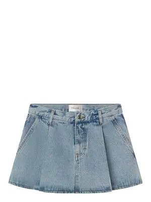 FRAME Low Rise Denim Skirt With Pleated Hem - Blue