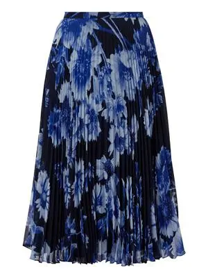 Erdem Pleated Floral Midi Skirt - Blue