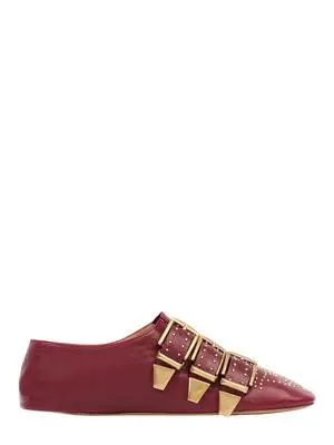 Chloé Studded Buckled Flat Slip-on Shoes - Garnet Red