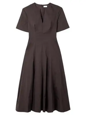 Staud Frances Cotton-blend Poplin Midi Dress - Dark Brown
