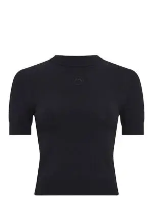 MARINE SERRE Short Sleeve Crew Neck Sweater With Heat-fused Moon Logo - Black
