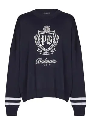 Balmain College Emblem Knit Jumper - Navy Blue