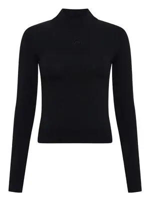 MARINE SERRE Marine Serre Mock-Neck Fitted Knitted Sweater With Heat-Fused Moon Logo