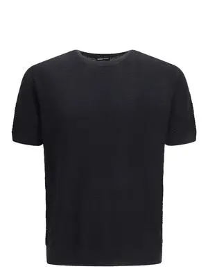 Giorgio Armani Textured Knit Short-sleeve Sweater - Black
